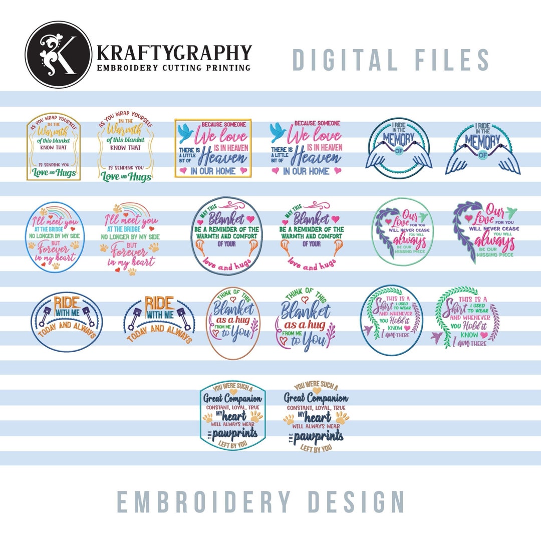 Memorial Embroidery Designs Bundle: Grief Sayings, Loss Blanket (PES ...