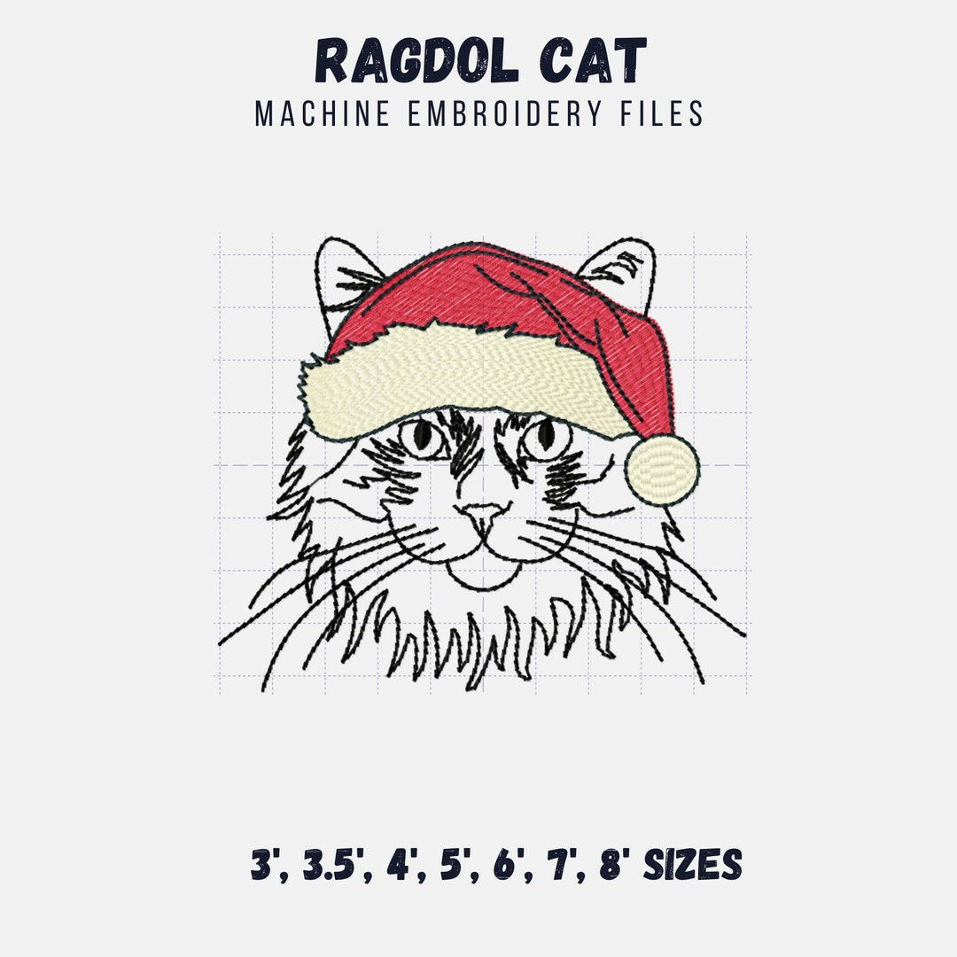 Tabby Ragdoll Cat Face With Santa Hat Machine Embroidery - Etsy