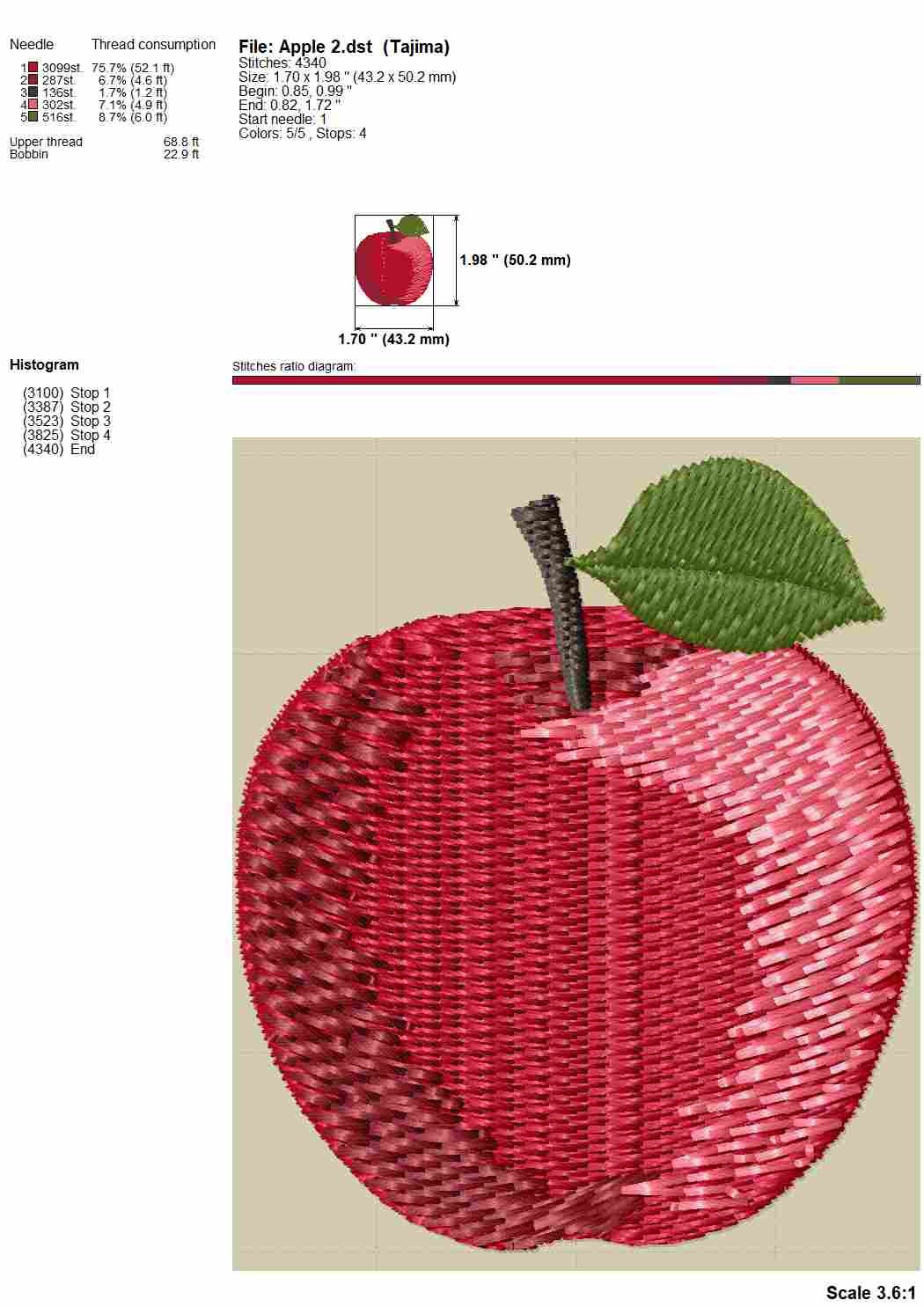 Apple Machine Embroidery Design 9 Sizes - Etsy