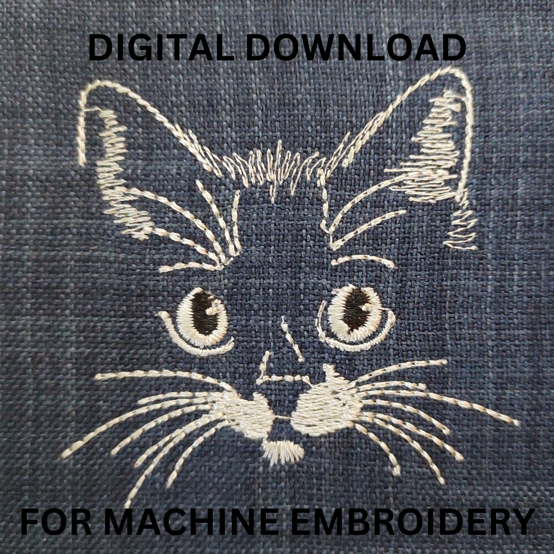 Cute Kitten Face Machine Embroidery Files, 8 Sizes, Cat Sketch ...