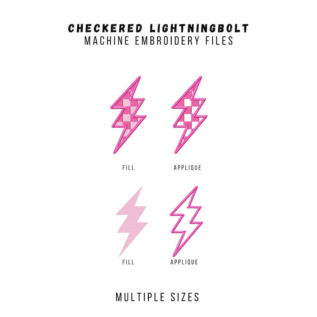 Checkered Lightning Bolt Machine Embroidery Design, Fill Stitch and ...