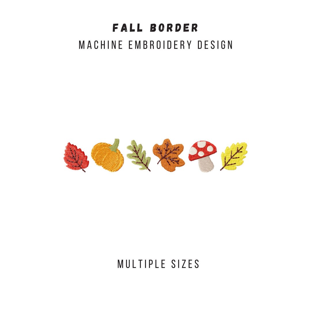 Fall Border Machine Embroidery Design With Leaf, Mushroom and Pumpkin ...