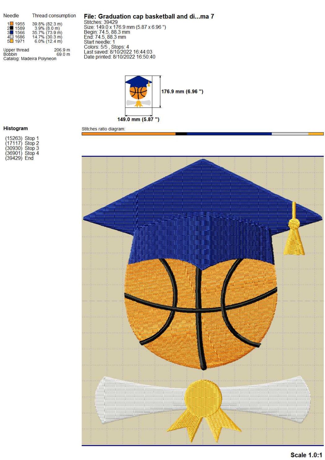 Graduation Cap Basketball Pes Machine Embroidery Designs - Etsy