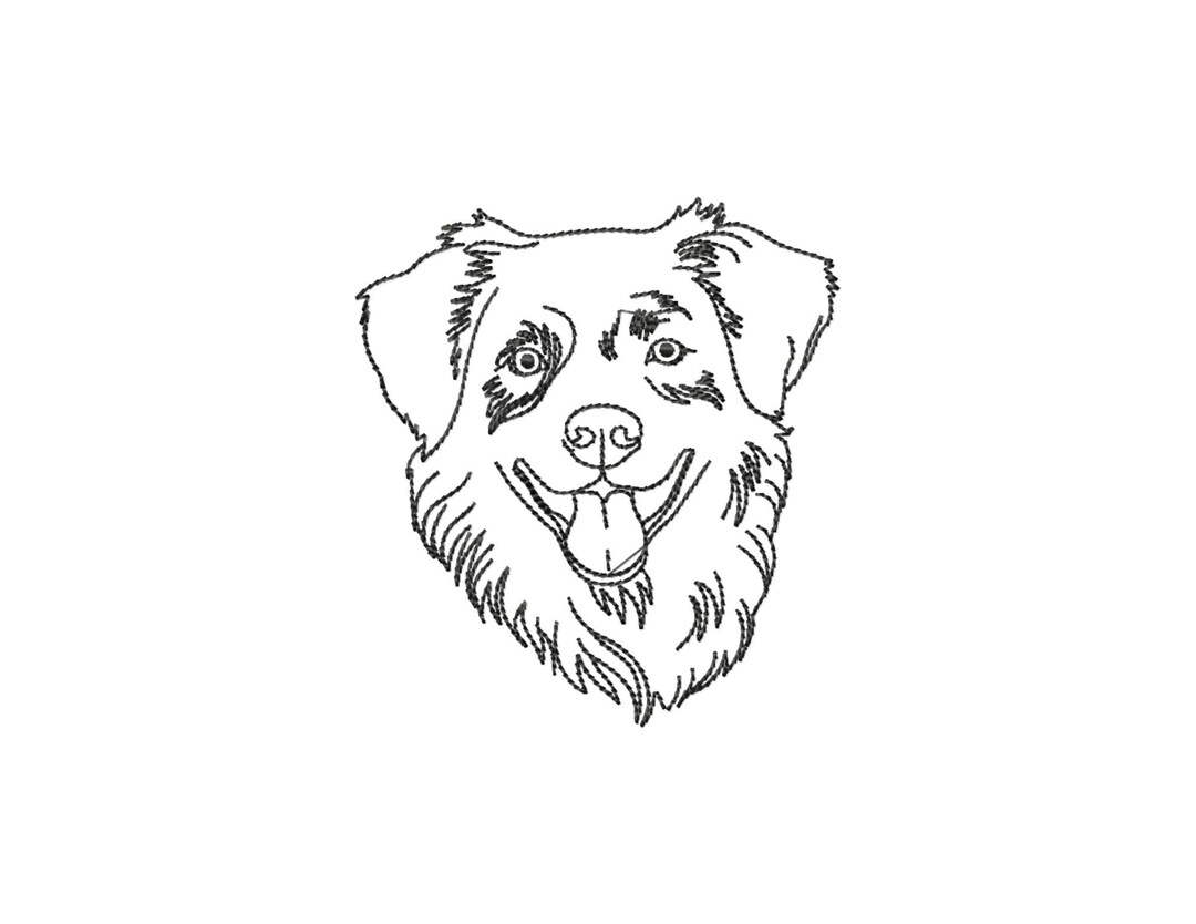 Australian Shepherd Dog Face Machine Embroidery Design: Outline Sketch ...