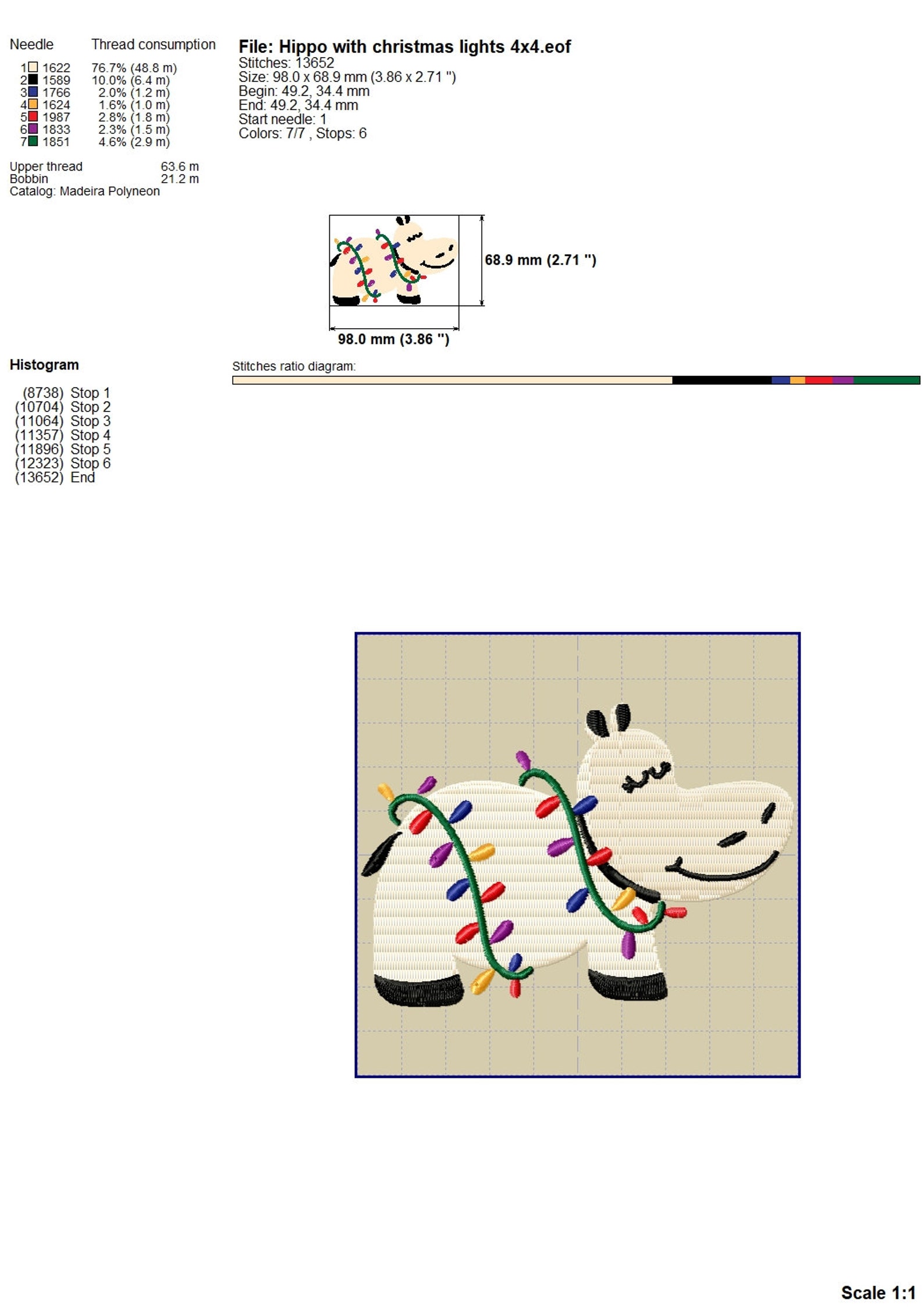 Cute Hippopotamus Machine Embroidery Designs Christmas Hippo - Etsy