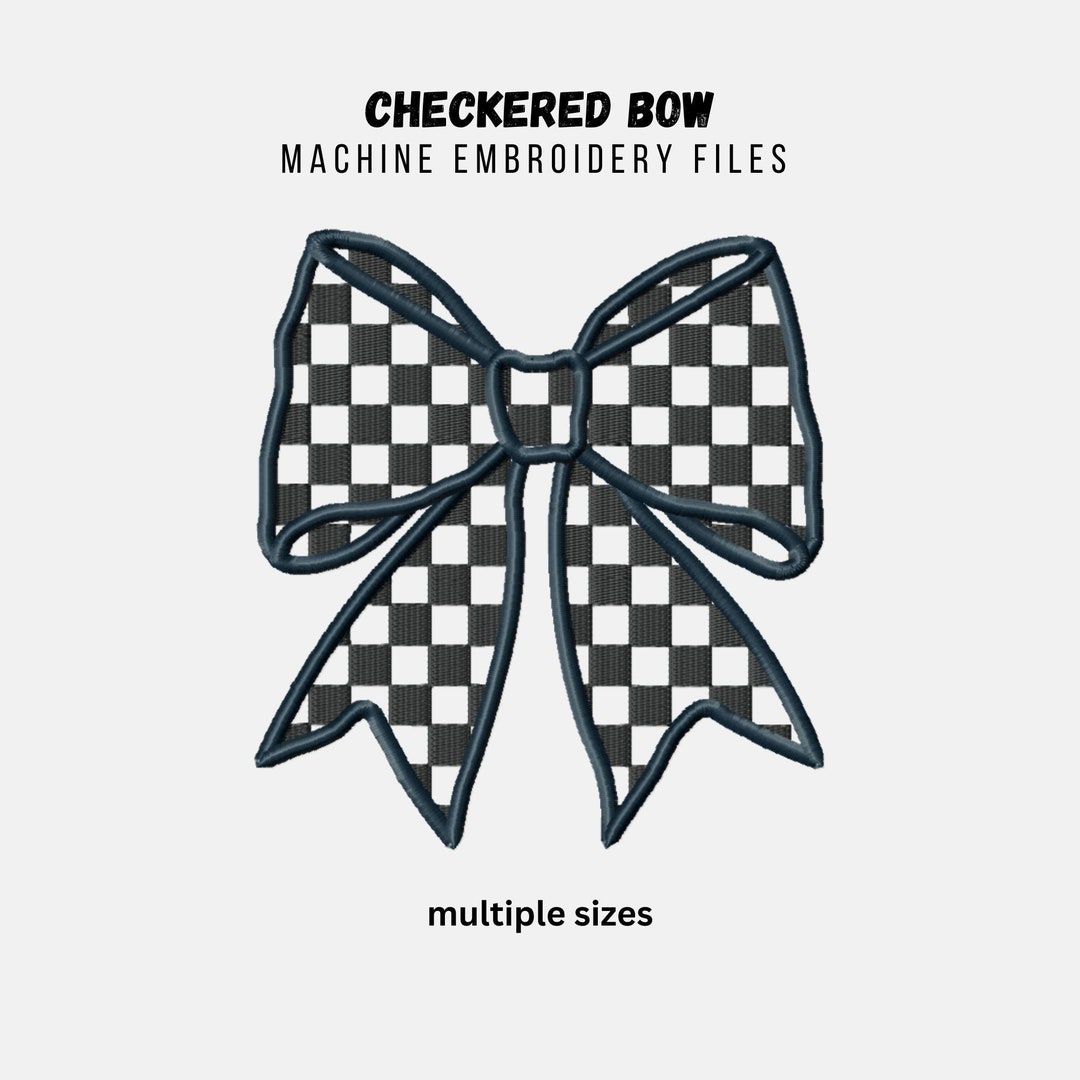 Checkered Bow Machine Embroidery Design: Retro Ribbon Applique and Fill ...