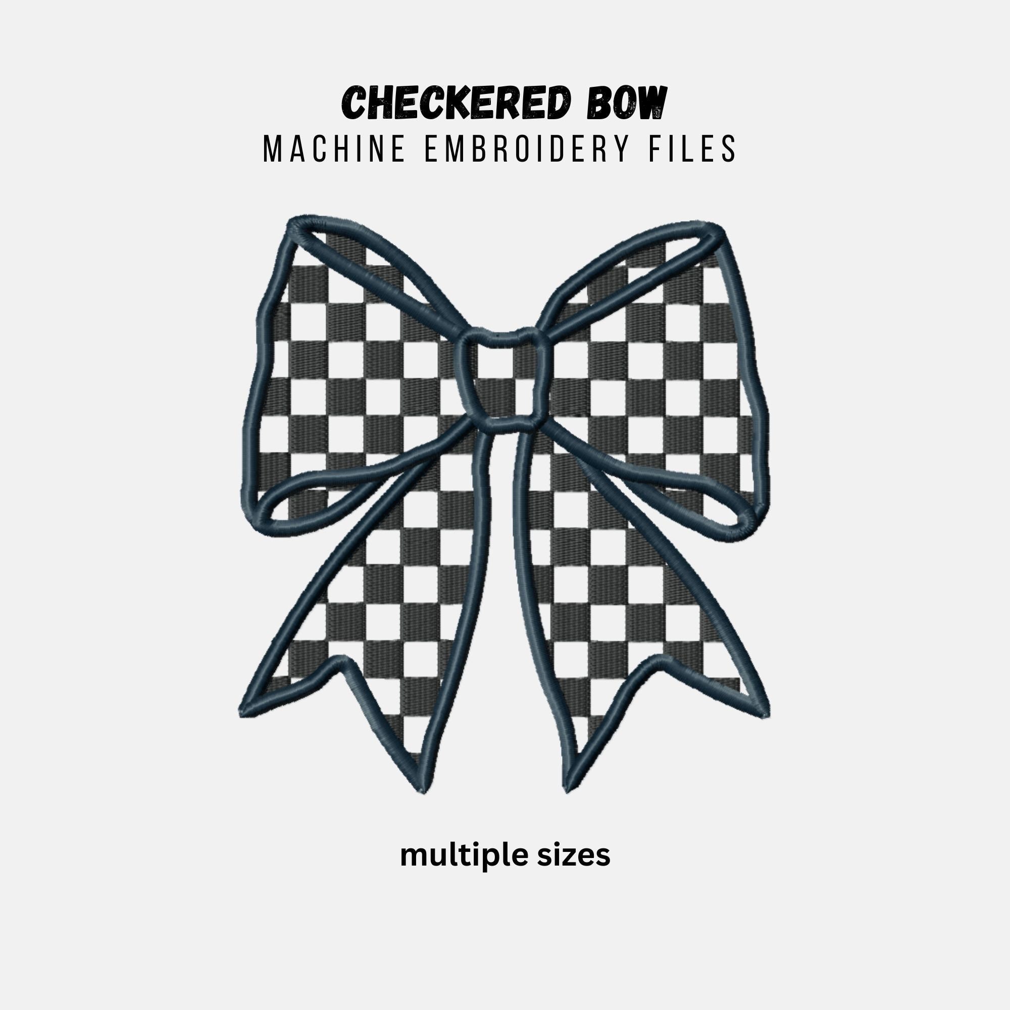 Checkered Bow Machine Embroidery Design: Retro Ribbon Applique and Fill ...