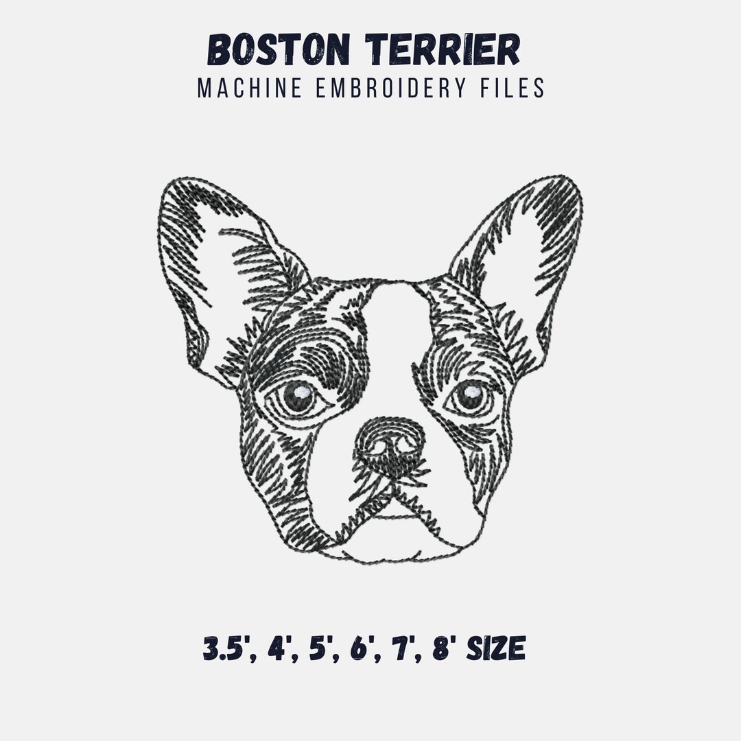 Boston Terrier Dog Face Machine Embroidery Design Outline: 3.5in - 8in ...