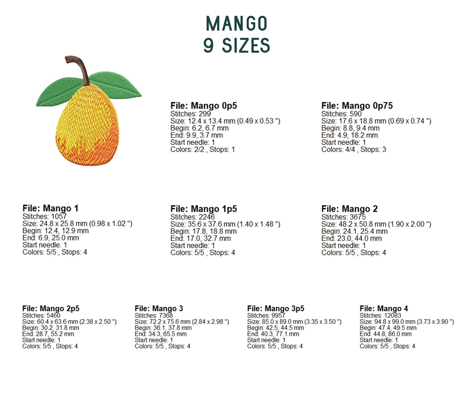 Simple Mango Machine Embroidery Design: Fill Stitch, 9 Sizes - Etsy
