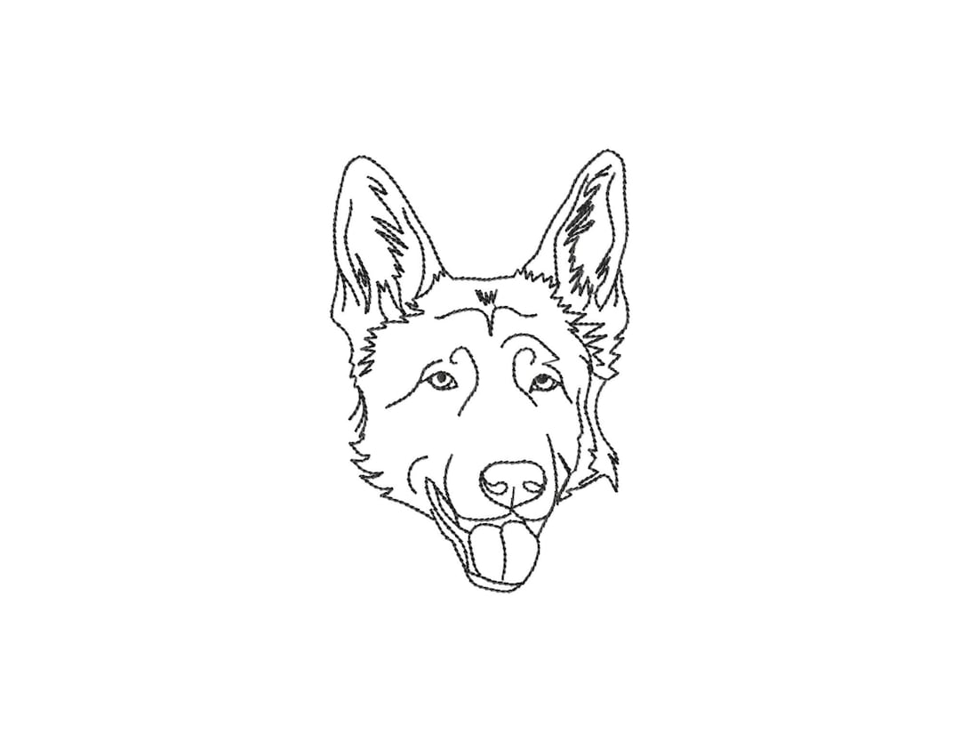 German Shepherd Face Machine Embroidery Design: Dog Outline Digital ...