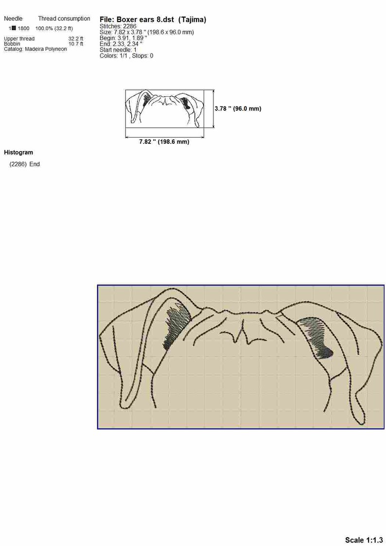 Boxer Ears Machine Embroidery Design Outline, Backstitch Run: 1.5in ...