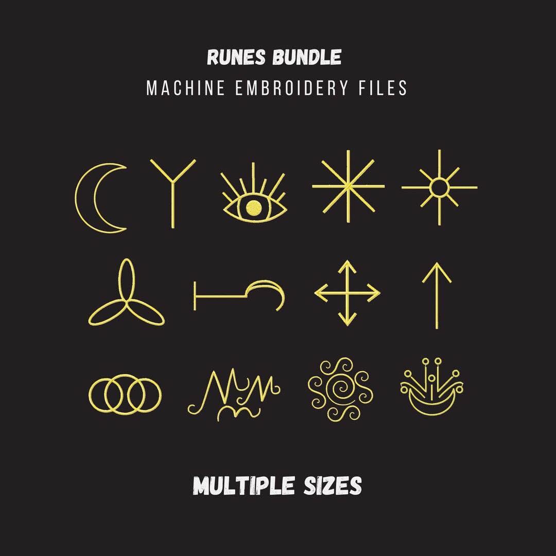 Witch Symbols Machine Embroidery Design: Pagan Runes, Moon, Sun & More ...