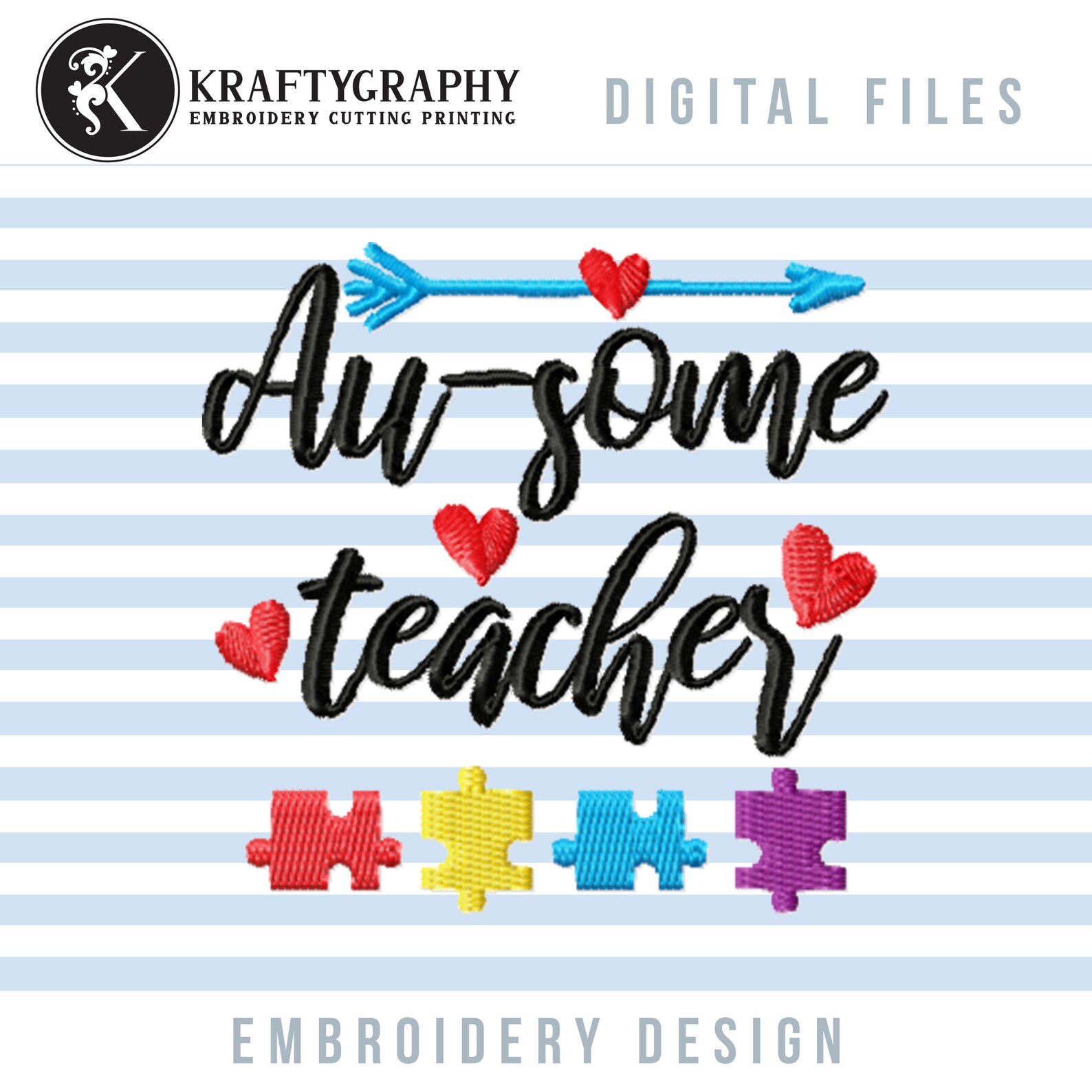 Cute Teacher Machine Embroidery Bundle Autism Teacher - Etsy