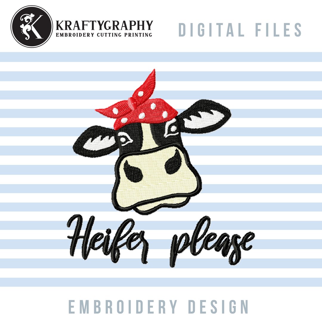 Cow Face With Bandana Embroidery Designs, Heifer Embroidery Patterns ...