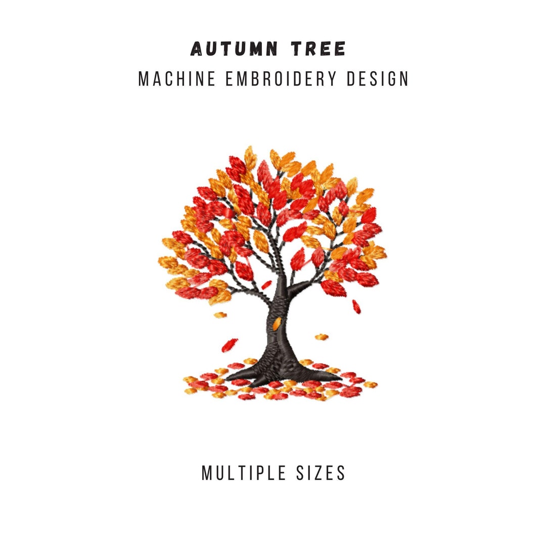 Tree Machine Embroidery Design, Falling Leaf Fall Scene Patterns, 2in ...