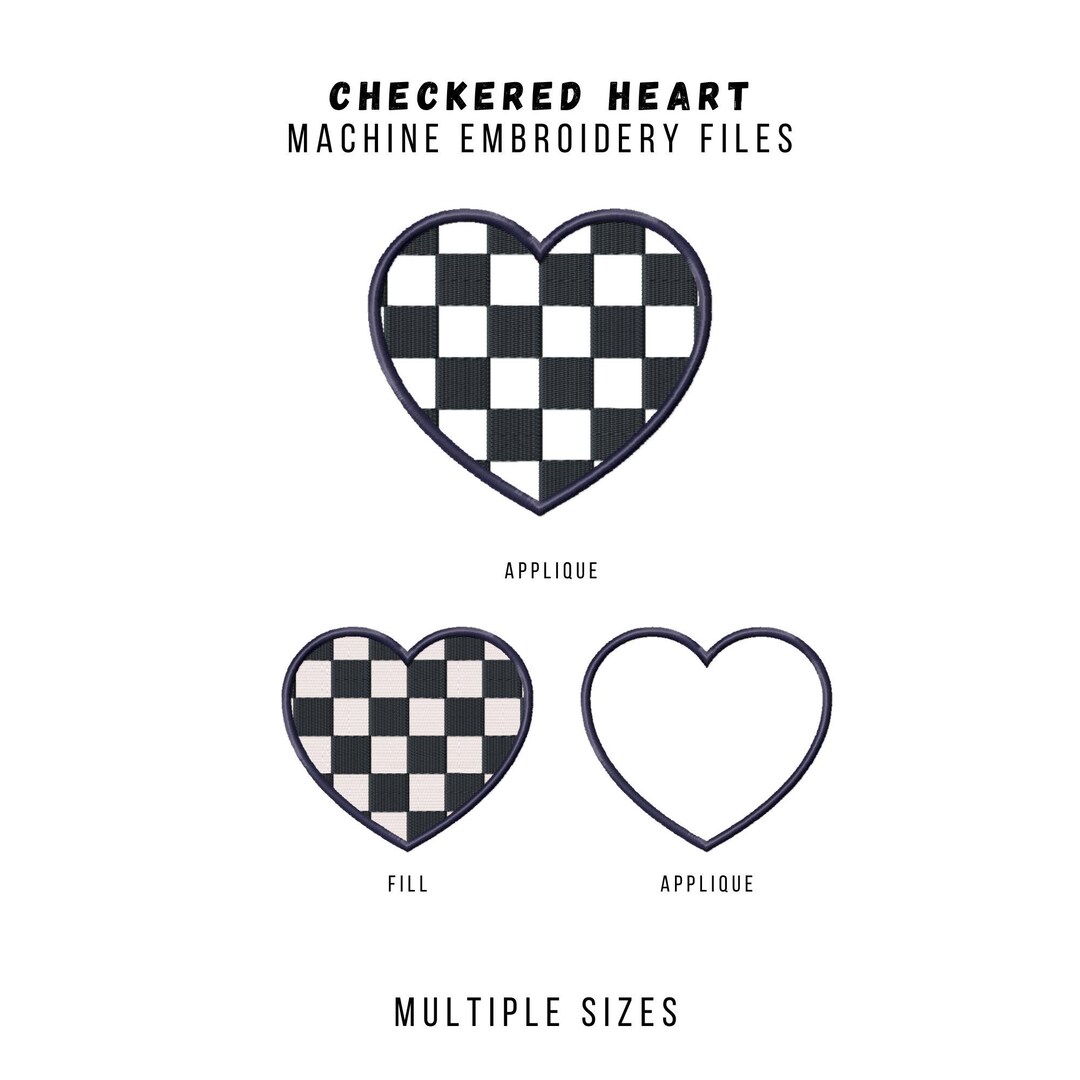 Checkered Heart Machine Embroidery Design: Applique and Fill, Multiple ...