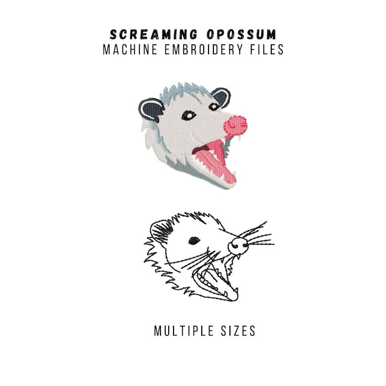 Screaming Oppossum Face Machine Embroidery Design Outline and Fill ...