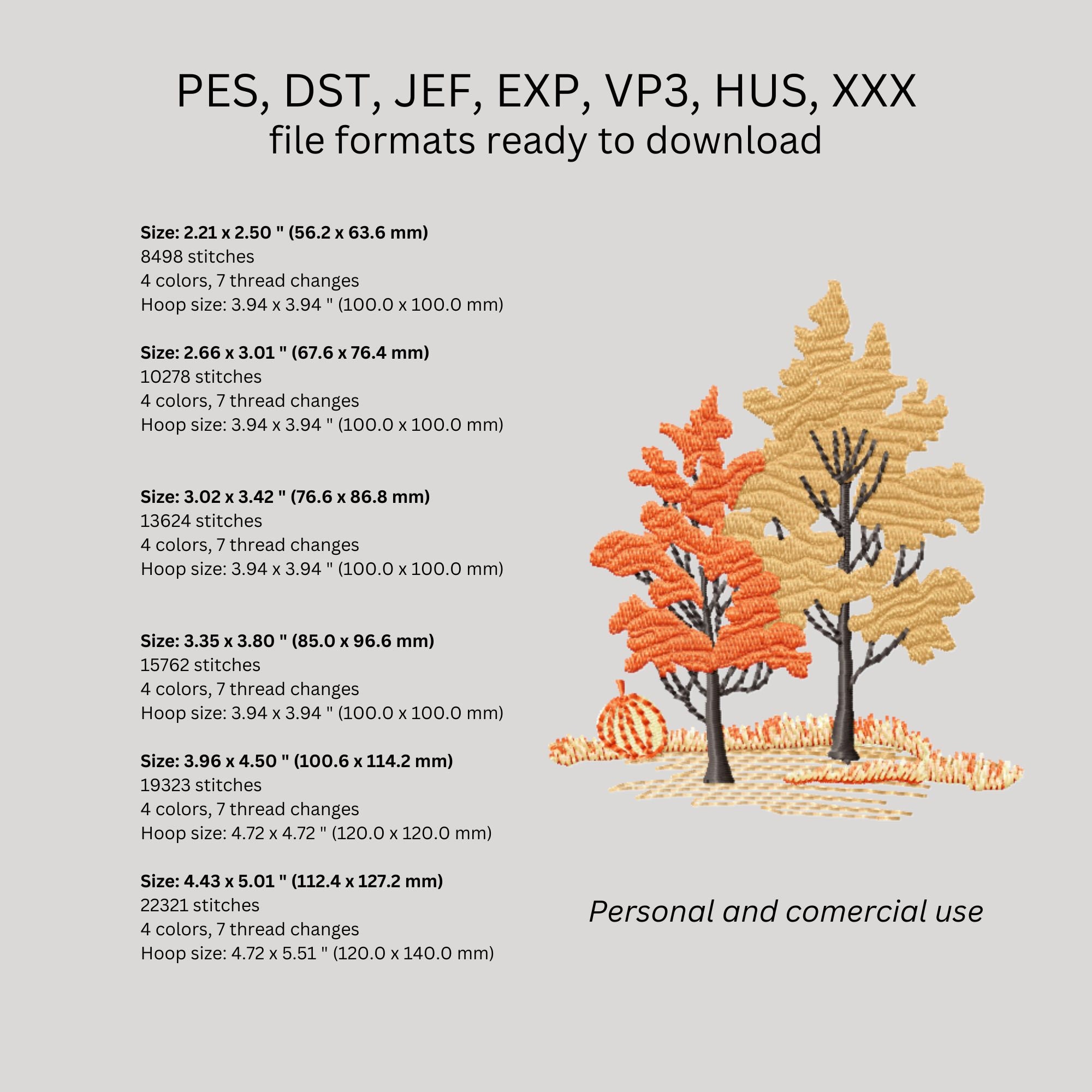 Fall Scene Machine Embroidery Design, Autumn Landscape With Trees and ...
