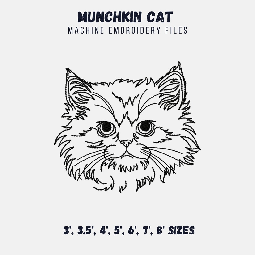 Munchkin Cat Face Machine Embroidery Designs Multiple Sizes - Etsy