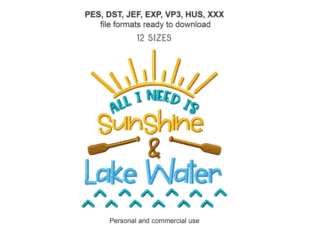Lake Water Embroidery Design: Summer Sunshine Saying (machine Files) - Etsy