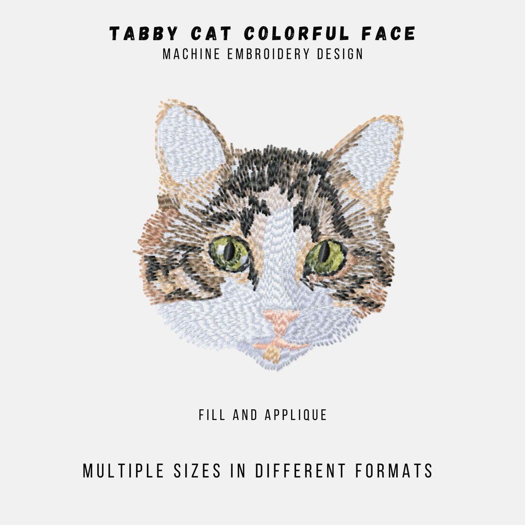 Tabby Cat Face Colorful Machine Embroidery Designs - Etsy