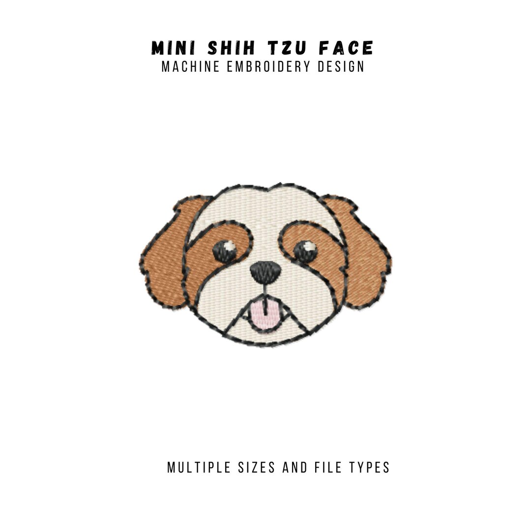 Mini Shih Tzu Dog Face Machine Embroidery Design, Fill Stitch, 1in ...