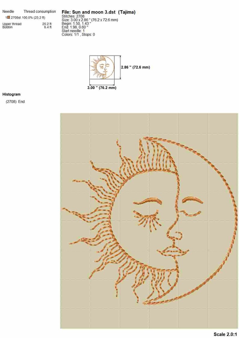 Celestial Machine Embroidery Design, Sun and Moon Boho Line Art, 1.5in ...