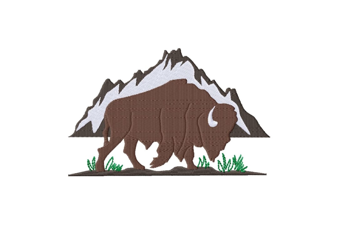 Buffalo With Mountain Machine Embroidery Designs, Wildlife Embroidery ...