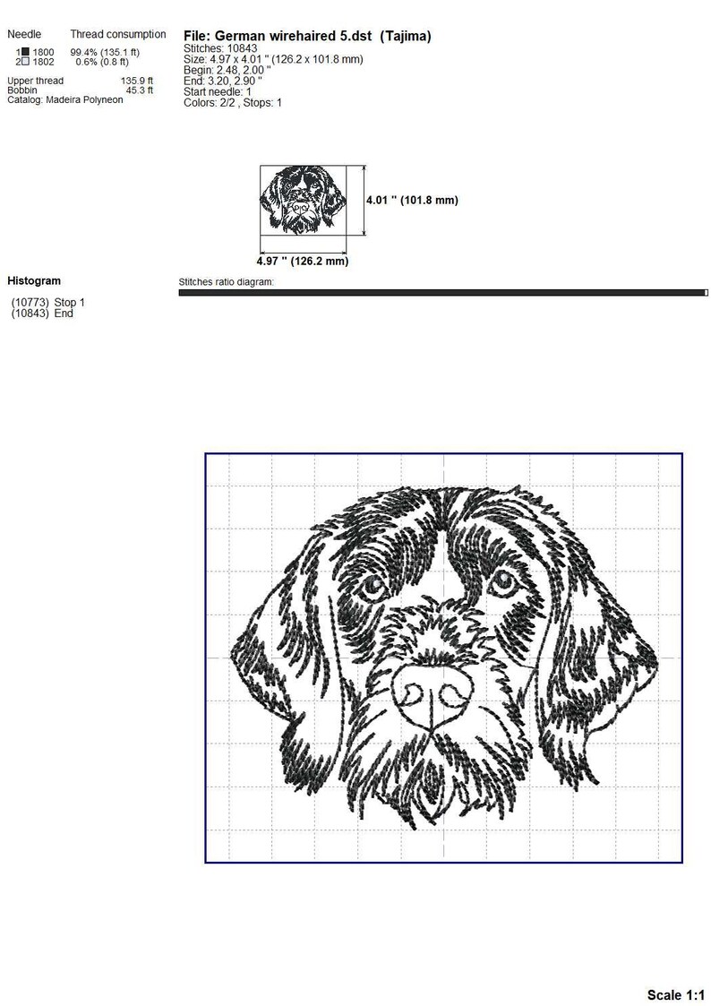 German Wirehair Pointer Dog Face Machine Embroidery Design: 2in - 8in ...