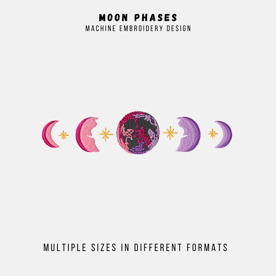 Colorful Moon Phases Machine Embroidery Design: Mystical Celestial Boho ...