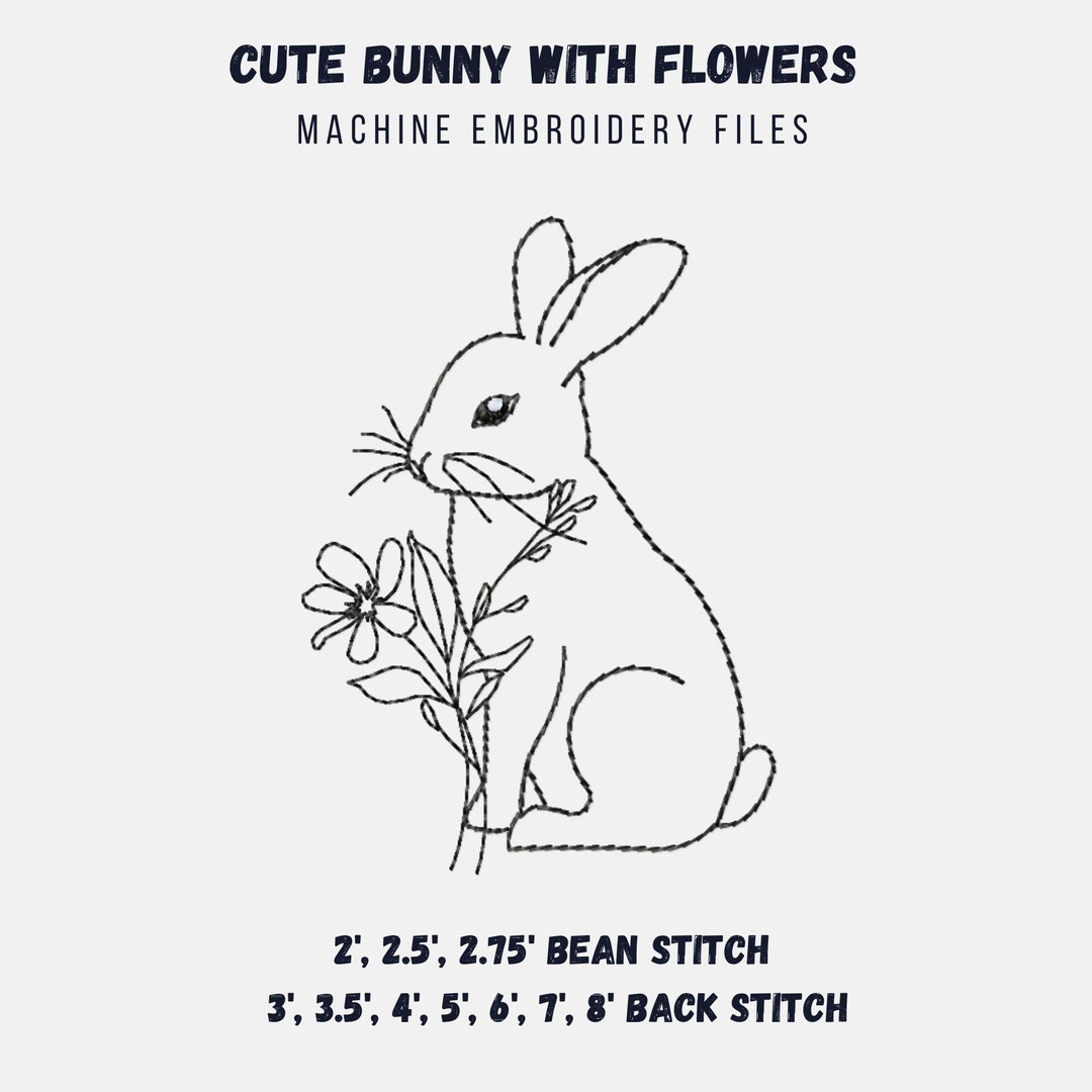 Cute Bunny With Flowers Machine Embroidery Designs, Simple Floral ...