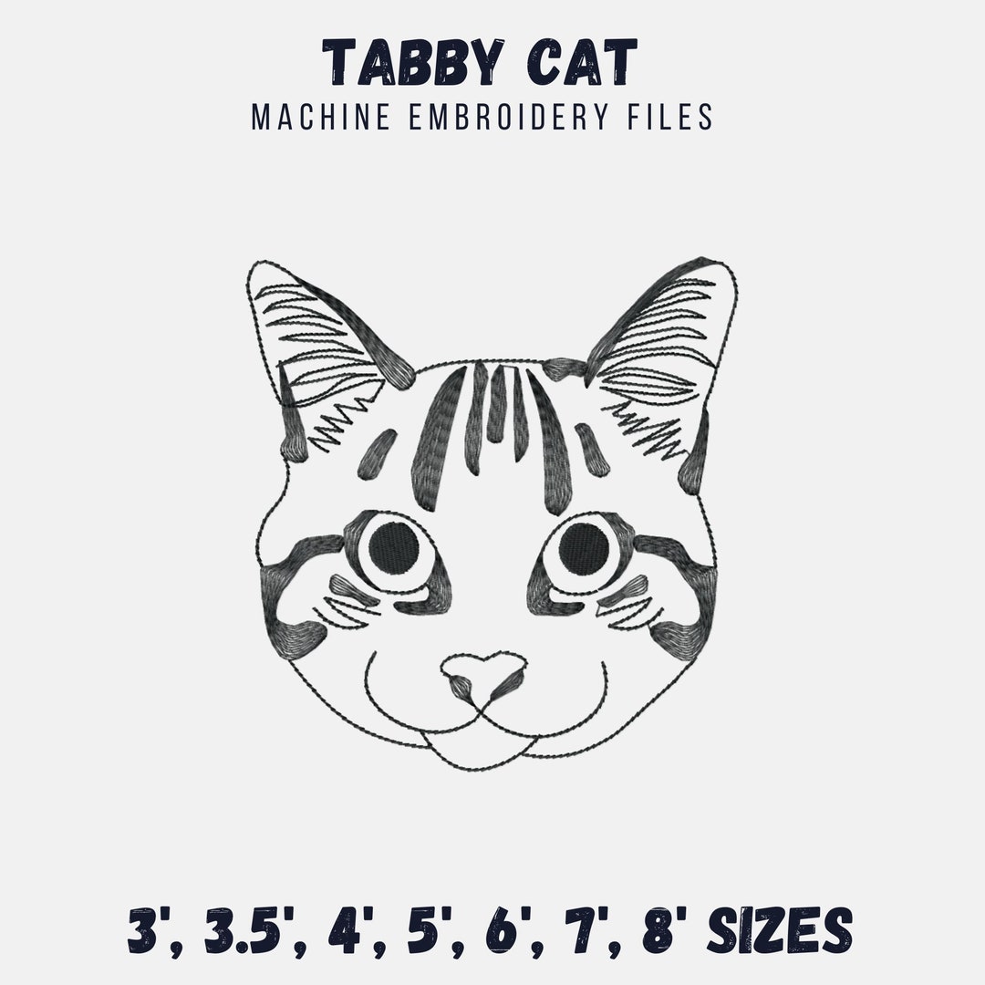 Tabby Cat Face Machine Embroidery Design SKETCH Style - Etsy