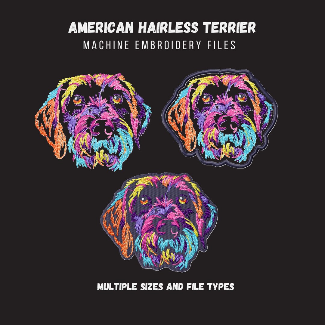 Colorful German Wirehair Pointer Face Machine Embroidery Design, Neon Colored Dogs, Vibrant ...