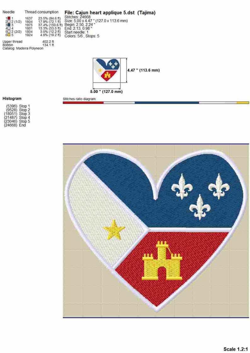 Cajun Heart Fill Embroidery Design for Machine, Cajun Flag Embroidery ...