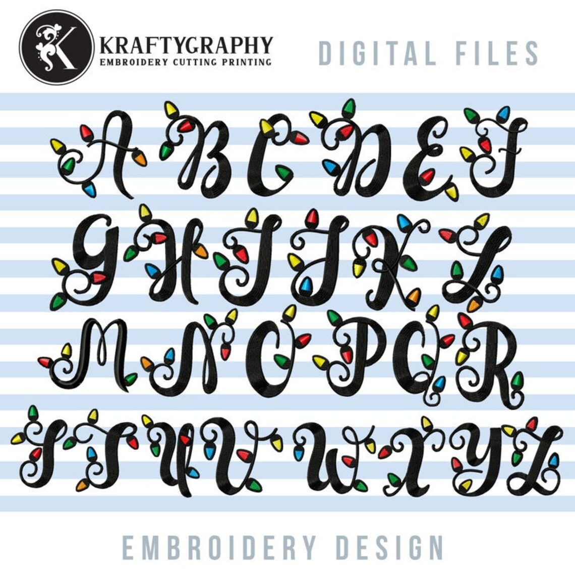 Christmas Lights Machine Embroidery Font Christmas Alphabet - Etsy