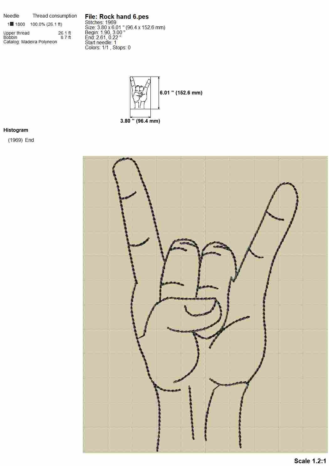 Rock Hand Sign Machine Embroidery Designs, Multiple Sizes, Sketch Style ...