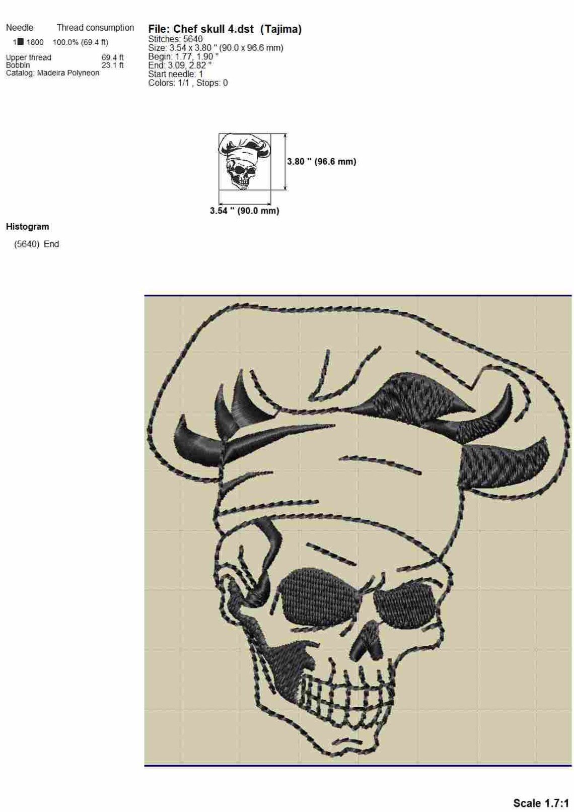 Goth Cook Machine Embroidery Design, Skull With Cooking Hat, Chef ...