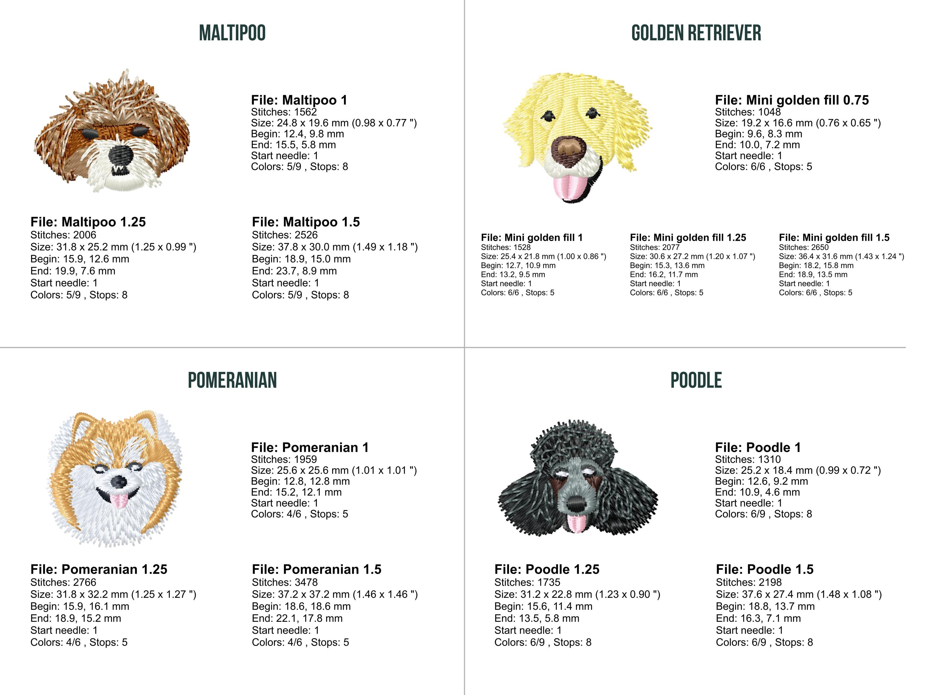 16 Mini Dog Face Machine Embroidery Designs Bundle, 1', 1.25' and 1.5 ...