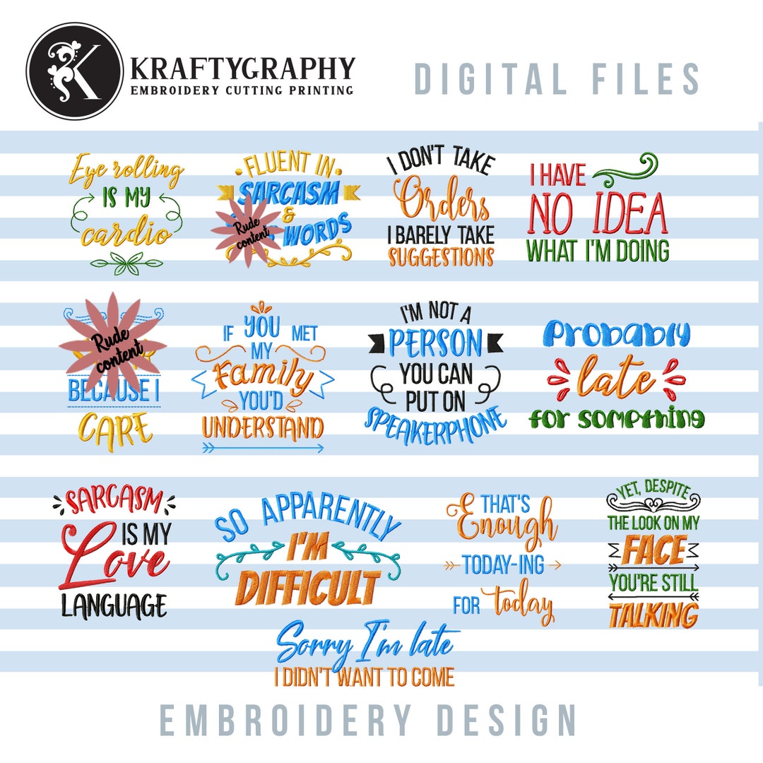 Inappropriate Embroidery Designs Bundle: Sarcastic Machine Files ...