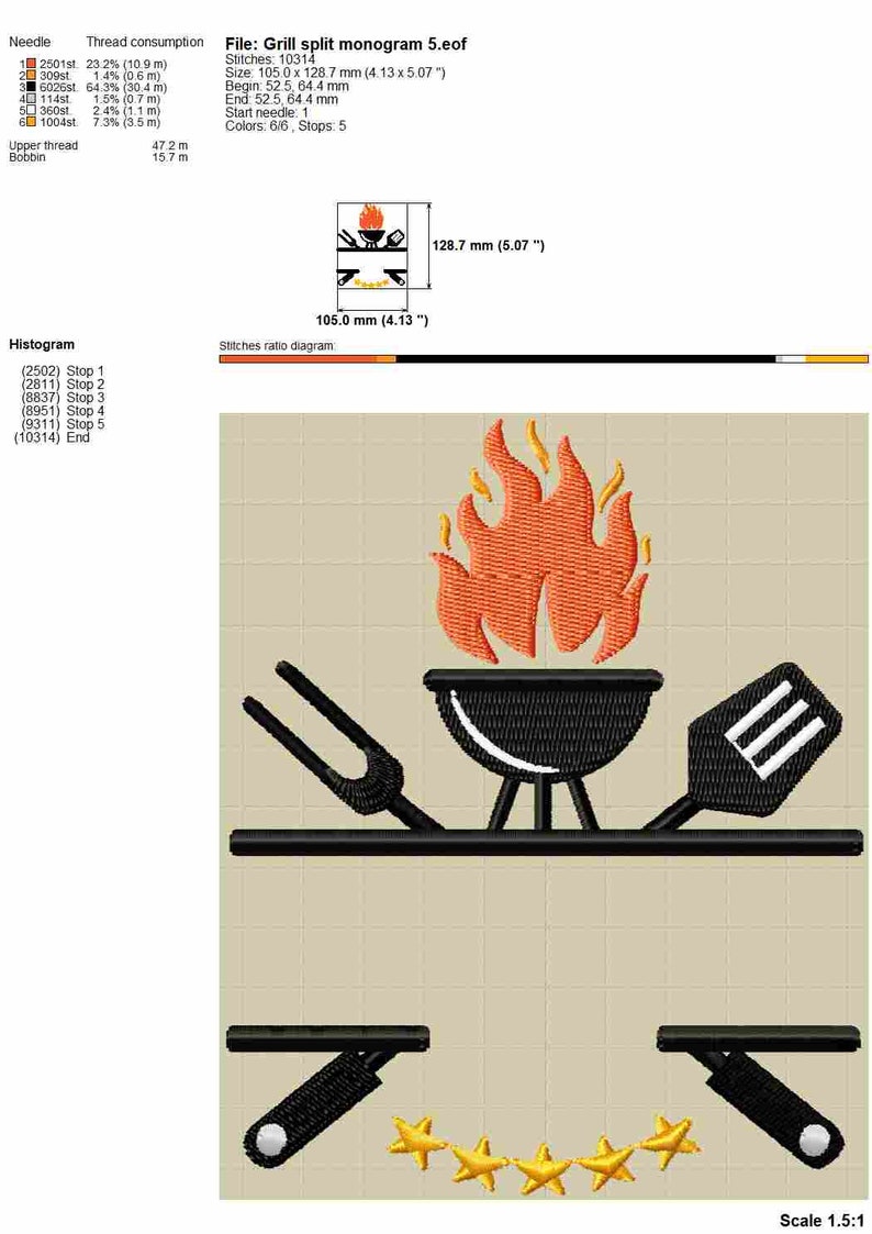 Grill Split Machine Embroidery Design: BBQ Pattern for Towels and ...