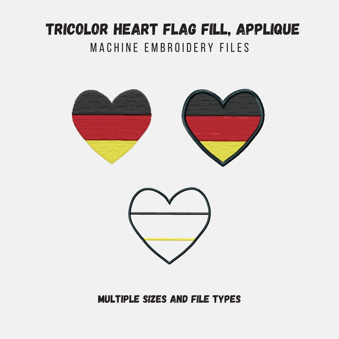 Tricolor Heart Flag Machine Embroidery Design, Germany, Luxembourg ...