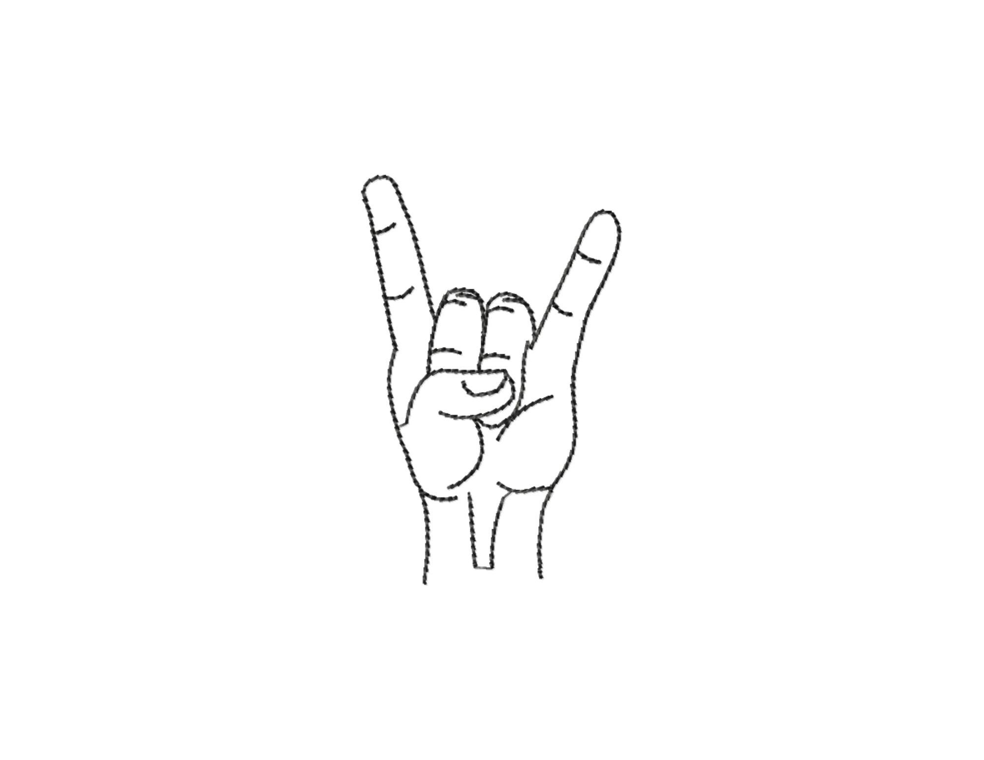 Rock Hand Sign Machine Embroidery Designs, Multiple Sizes, Sketch Style ...