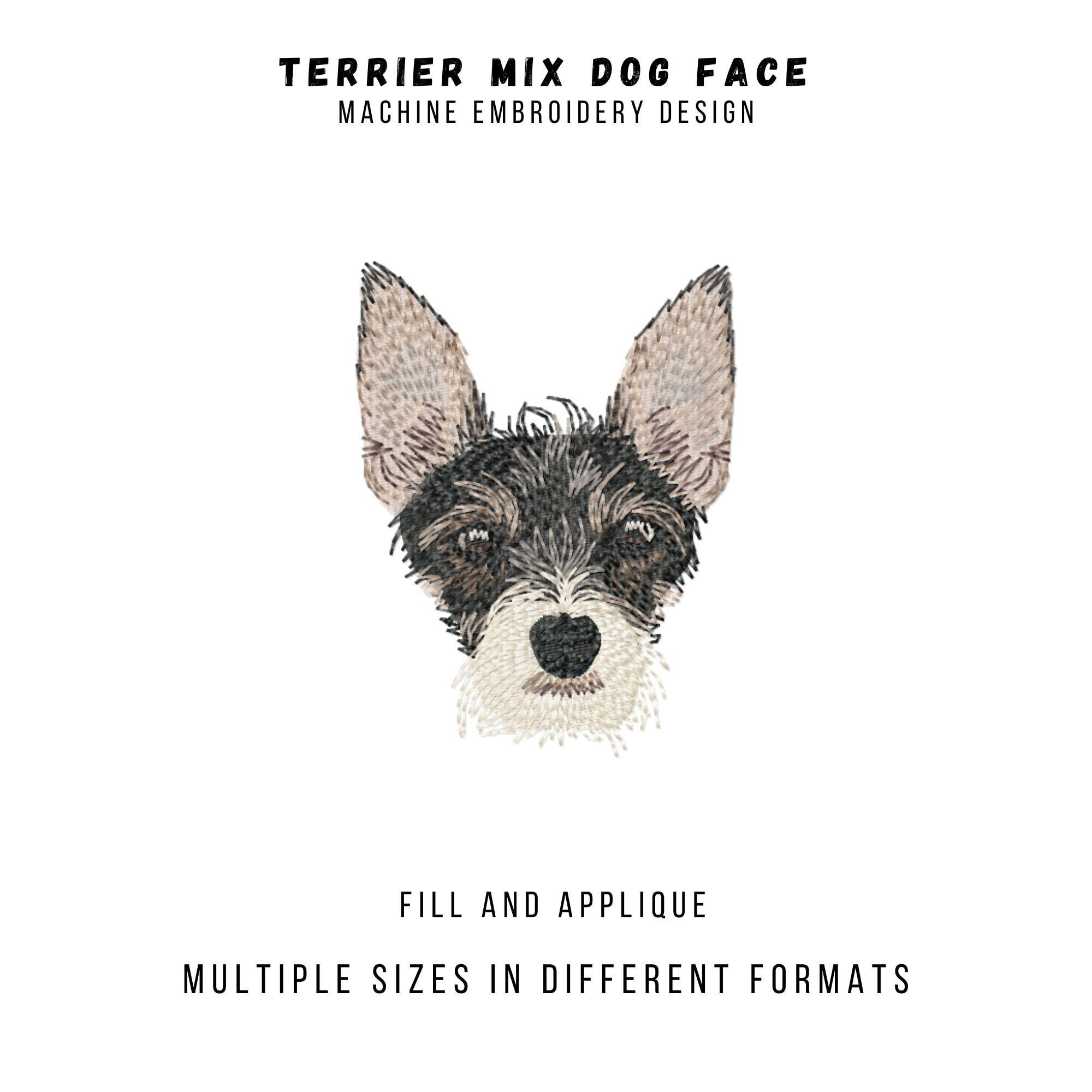 Terrier Mix Dog Face Machine Embroidery Design: Fill & Applique ...