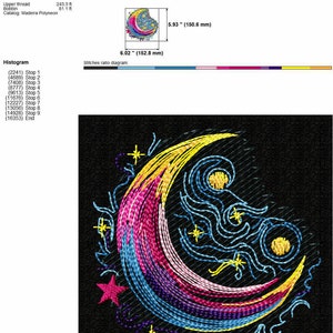 Colorful Celestial Machine Embroidery Design With Neon Moon and Stars ...