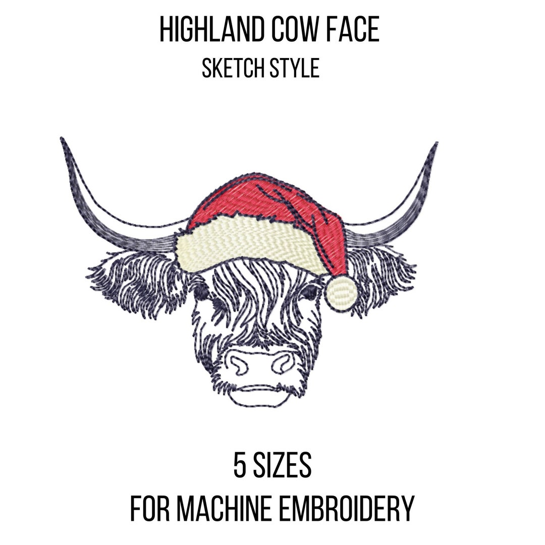 Highland Cow With Santa Hat Machine Embroidery Designs, Christmas Farm ...