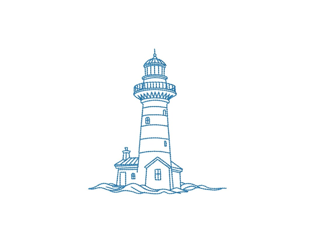 Lighthouse Outline Machine Embroidery Design: Nautical Beach & Ocean ...