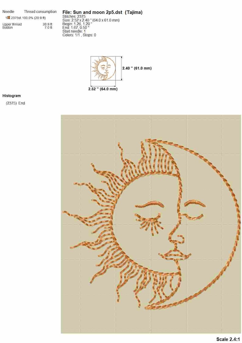 Celestial Machine Embroidery Design, Sun and Moon Boho Line Art, 1.5in ...