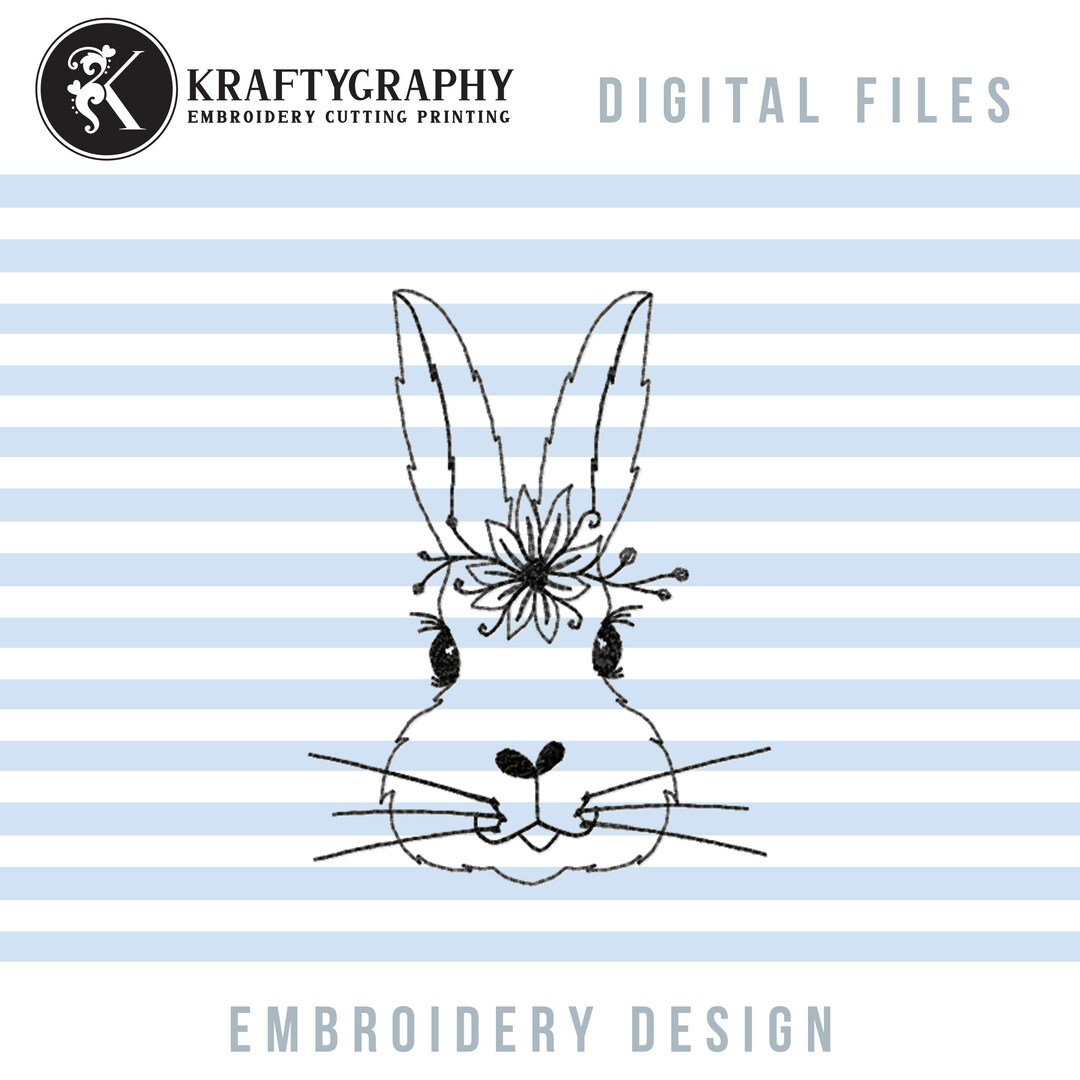 Cute Bunny Face Machine Embroidery Designs, Simple Rabbit Sketch ...