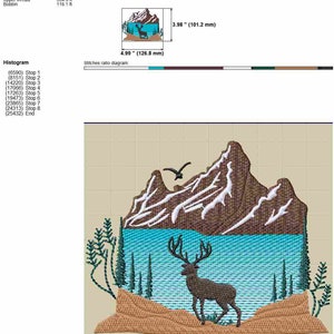 Deer Lake and Mountain Scene Machine Embroidery Designs, 3 Sizes, Deer ...