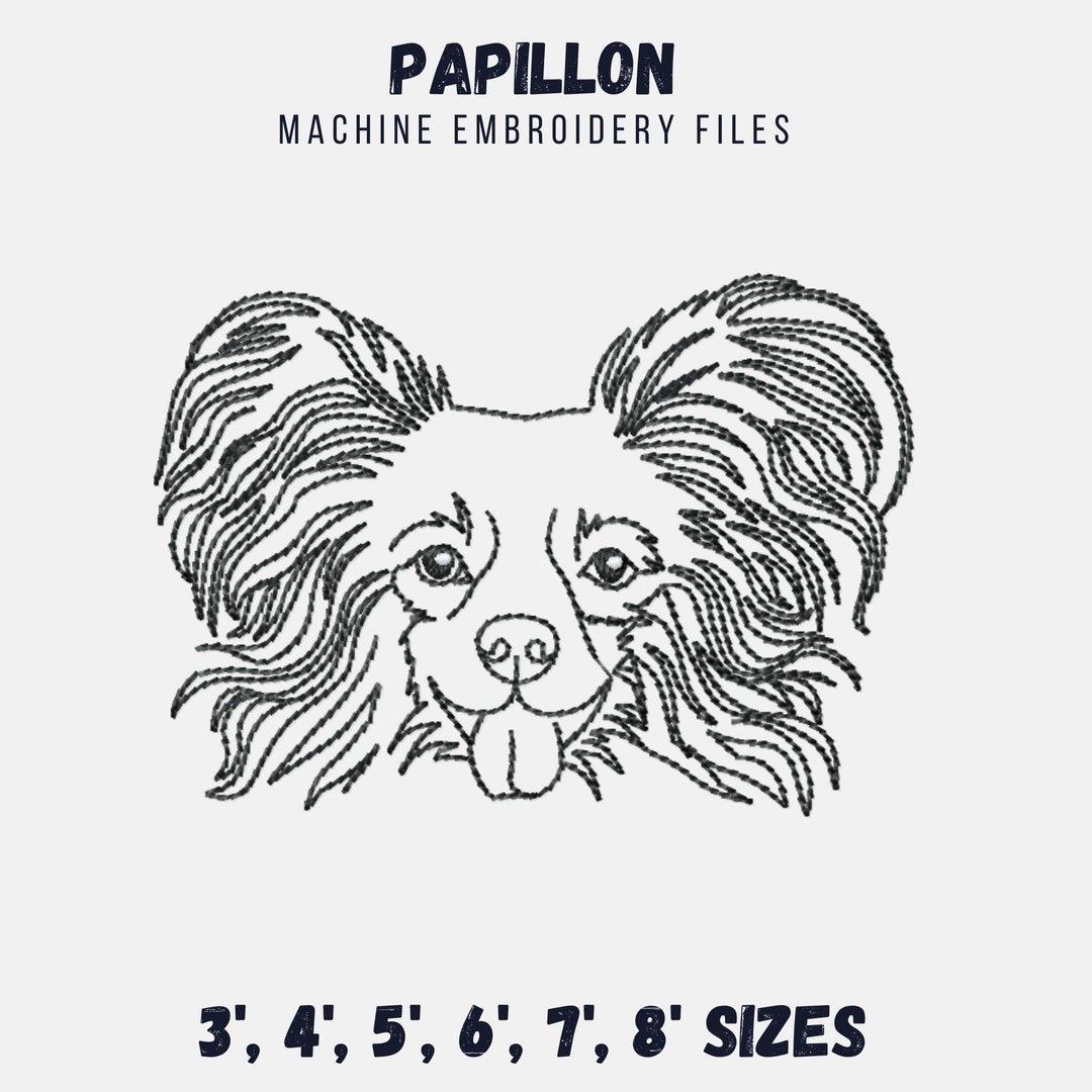Papillon Dog Face Machine Embroidery Design: Backstitch Outline ...